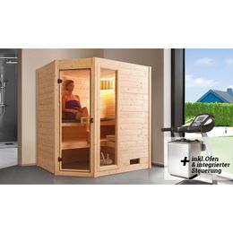 Weka Massivholz-Sauna 'Valida 1 Eck' mit 5,4 kW K-Ofenset, integrierter Steuerung, Glast&uuml;r, Fenster 187 x 137 x 203,5 cm