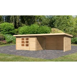 Karibu Gartenhaus-Set 'Kastrup 7' naturbelassen mit Anbaudach, Seiten- und R&uuml;ckwand 774 x 222 x 333 cm