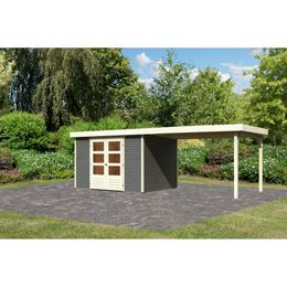 Karibu Gartenhaus-Set 'Raskola 5' terragrau mit Anbaudach 591,5 x 211 x 262 cm