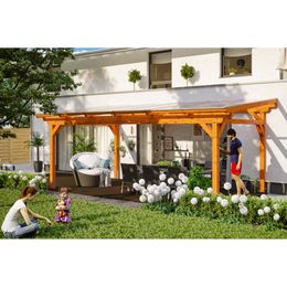 Skan Holz Terrassen&uuml;berdachung 'Sanremo' 648 x 350 cm Leimholz Doppelstegplatten Eiche hell