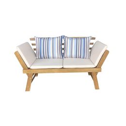 Greemotion Multifunktionssofa 'Flora' 2-Sitzer Holz beige/blau 155/201 x 85 x 69 cm