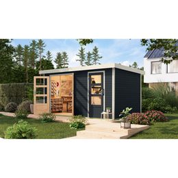 Karibu Metall-Holzgartenhaus 'Antaris C' Fichtenholz anthrazit Metall wei&szlig; 400,5 x 209 x 213,5 cm