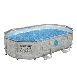 Bestway Aufstellpool 'Power Steel Swim Vista Series ' Komplett-Set mit Sandfilteranlage cremegrau Steinwand-Optik oval 488 x 305 x 107 cm