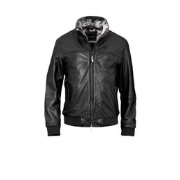 Bugatti Lederjacke 'BUARTURO' mit Rippb&uuml;ndchen an &Auml;rmeln und Bund, Kunstfell Herren Gr&ouml;&szlig;e XXL schwarz