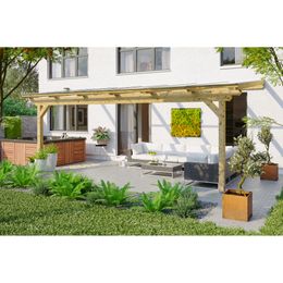 Skan Holz Terrassen&uuml;berdachung 'Ancona' 648 x 300 cm Leimholz Doppelstegplatten natur