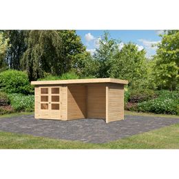 Karibu Gartenhaus-Set 'Raskola 2' naturbelassen mit Anbaudach, Seiten- und R&uuml;ckwand 467 x 211 x 238 cm