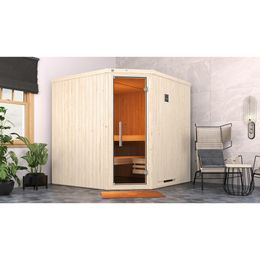 Weka Elementsauna 'Varberg 3 Eck' wei&szlig; lasiert 7,5 kW OS-Ofen mit Steuerung Glast&uuml;r 194 x 194 x 199 cm