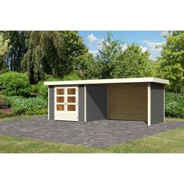 Karibu Gartenhaus-Set 'Raskola 3,5' terragrau mit Schleppdach, Seiten- und R&uuml;ckwand 528,5 x 211 x 262 cm