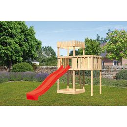 Akubi Spielturm 'Ritterburg L&ouml;wenherz' Anbauplattform, Rutsche rot, 214 x 107 x 259,5 cm