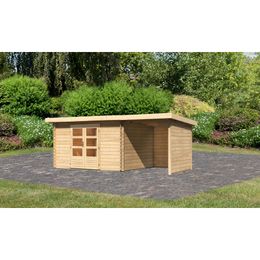 Karibu Gartenhaus-Set 'Kastrup 7' naturbelassen mit Anbaudach, Seiten- und R&uuml;ckwand 574,5 x 222 x 333 cm
