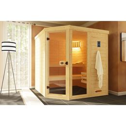Weka Massivholz-Elementsauna 'Laukkala 3' mit Glast&uuml;r, Fenster 186,6 x 186,6 x 200 cm