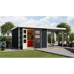 Karibu Gartenhaus-Set 'Komet 5 C' Fichtenholz anthrazit / wei&szlig; mit Anbaudach 2,35 m breit 514,5 x 209 x 242,5 cm