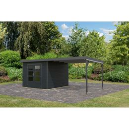Karibu Gartenhaus-Set 'Meteor C' anthrazit mit Anbaudach 595,5 x 218,5 x 292,4 cm