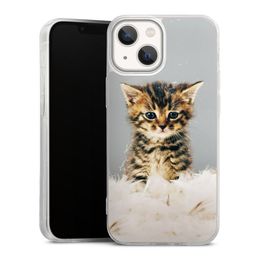 DeinDesign iPhone 13 Mini Handy Slim Case Silikon Handyh&uuml;lle transparent H&uuml;lle extra d&uuml;nn Cat Pet Feather Silikon Slim Case