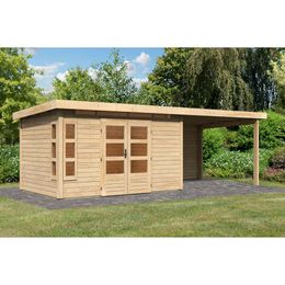 Karibu Gartenhaus-Set 'Mastorf 7' naturbelassen mit Anbaudach und R&uuml;ckwand 702 x 222 x 273 cm