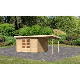 Karibu Gartenhaus-Set 'Kastrup 7' naturbelassen mit Anbaudach 574 x 222 x 333 cm