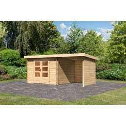 Karibu Gartenhaus-Set 'Kastrup 5' naturbelassen mit Anbaudach, Seiten- und R&uuml;ckwand 514,5 x 220 x 333 cm