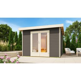Karibu Saunahaus 'Francisco 1' A terragrau 9 kW Bio-Ofen externe Steuerung 309 x 309 x 229 cm