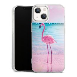 DeinDesign iPhone 13 Mini Handy Slim Case Silikon Handyh&uuml;lle transparent H&uuml;lle extra d&uuml;nn Beach Tropical Flamingo Silikon Slim Case