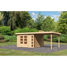 Karibu Gartenhaus-Set 'Terko 6' naturbelassen mit Anbaudach 595,5 x 216 x 331 cm
