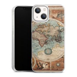 DeinDesign iPhone 13 Mini Handy Slim Case Silikon Handyh&uuml;lle transparent H&uuml;lle extra d&uuml;nn Vintage Map World Map Silikon Slim Case