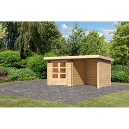Karibu Gartenhaus-Set 'Kastrup 2' naturbelassen mit Anbaudach, Seiten- und R&uuml;ckwand 454 x 217 x 273 cm