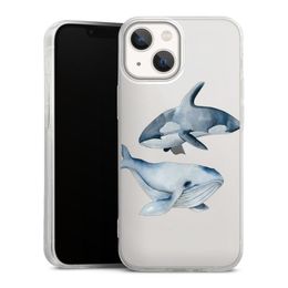 DeinDesign iPhone 13 Mini Handy Slim Case Silikon Handyh&uuml;lle transparent H&uuml;lle extra d&uuml;nn Wale Water Colour Ocean Silikon Slim Case