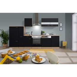 respekta K&uuml;chenzeile 'Merle' mit E-Ger&auml;ten KB310WWBL schwarz/eichefarben 310 cm