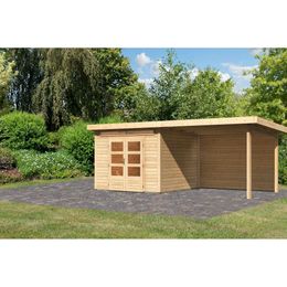 Karibu Gartenhaus-Set 'Landern 6' naturbelassen mit Anbaudach und R&uuml;ckwand 612 x 222 x 303 cm