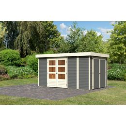 Karibu Gartenhaus-Set 'Betola 6' terragrau mit Anbauschrank 330 x 211 x 262 cm