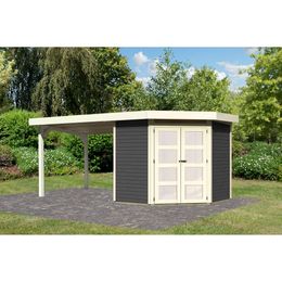 Karibu Gartenhaus-Set 'Seifersdorf 3' terragrau mit Anbaudach 504,5 x 218 x 238 cm