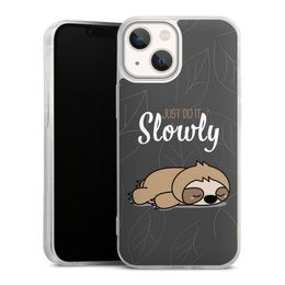 DeinDesign iPhone 13 Mini Handy Slim Case Silikon Handyh&uuml;lle transparent H&uuml;lle extra d&uuml;nn Sloth Lazy Sunday Sayings Silikon Slim Case