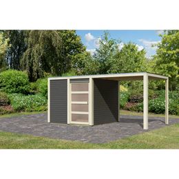 Karibu Gartenhaus-Set 'Quadrado 1' terragrau mit Anbaudach 485 x 214 x 246 cm