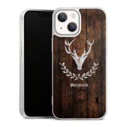 DeinDesign iPhone 13 Mini Handy Slim Case Silikon Handyh&uuml;lle transparent H&uuml;lle extra d&uuml;nn Wooden Look Deer Wood Silikon Slim Case