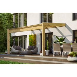 Skan Holz Terrassen&uuml;berdachung 'Novara' 450 x 259 cm Leimholz Doppelstegplatten natur