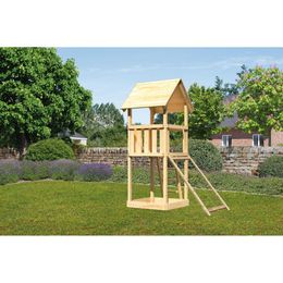 Akubi Kinderspielturm 'Lotti' Satteldach, Netzrampe, 107 x 107 x 291 cm