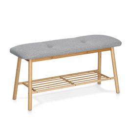 zeller Schuhbank mit Ablage Bambus/Leinen naturfarben/grau 89,5 x 44 x 30 cm