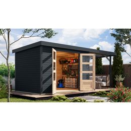 Karibu Gartenhaus-Set 'Komet 4 C' Fichtenholz anthrazit / anthrazit mit Anbaudach 2,35 m breit 514,5 x 209 x 213,5 cm