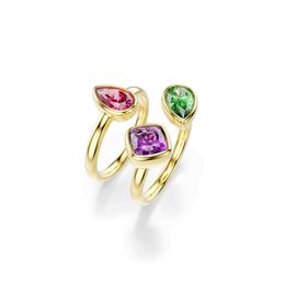 Swarovski Ring 'IMBER' Damen Gr&ouml;&szlig;e 55 gold / gr&uuml;n / lila / rubinrot