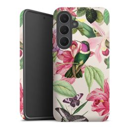 DeinDesign Galaxy S25 FE Handy Panzer Handyh&uuml;lle robuste Outdoor H&uuml;lle Schutzh&uuml;lle matt Rose Humming Bird Summer Tough Case