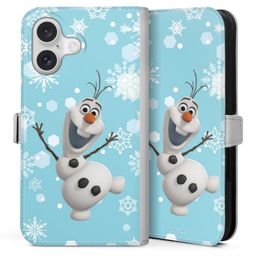 DeinDesign iPhone 16 Handy Klapph&uuml;lle Handyh&uuml;lle aus Kunst Leder wei&szlig; Flip Case Frozen Olaf Disney Official Licensed Product Sideflip mit Lasche