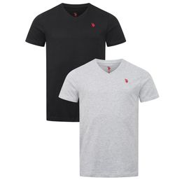 U.S. Polo Assn. T-Shirt Herren Gr&ouml;&szlig;e M graumeliert / kirschrot / schwarz