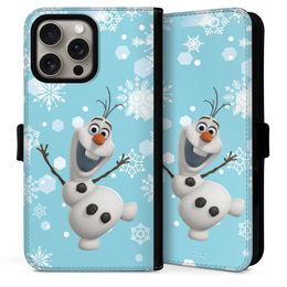 DeinDesign iPhone 16 Pro Handy Klapph&uuml;lle Handyh&uuml;lle aus Kunst Leder schwarz Flip Case Frozen Olaf Disney Official Licensed Product Sideflip mit Lasche