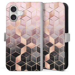 DeinDesign iPhone 16 Handy Klapph&uuml;lle Handyh&uuml;lle aus Kunst Leder wei&szlig; Flip Case Cube Elisabeth Fredriksson Gold & Copper Sideflip mit Lasche