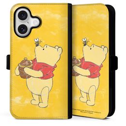 DeinDesign iPhone 16 Handy Klapph&uuml;lle Handyh&uuml;lle aus Kunst Leder schwarz Flip Case Disney Winnie The Pooh Official Licensed Product Sideflip mit Lasche