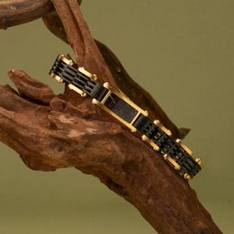 Gold Armband Herren aus Edelstahl mit kostbarem Portoro Marmor Adagio