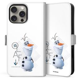 DeinDesign iPhone 16 Pro Handy Klapph&uuml;lle Handyh&uuml;lle aus Kunst Leder wei&szlig; Flip Case Frozen Olaf Disney Frozen 2 Sideflip mit Lasche