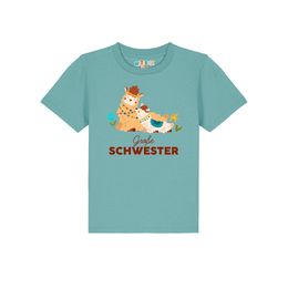 Watabout.kids T-Shirt 'Lama Gro&szlig;e Schwester' Jungen Gr&ouml;&szlig;e 98/104 t&uuml;rkis / mischfarben