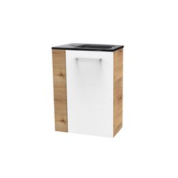 Fackelmann Glasbecken mit Unterschrank 'SBC' Hahnloch links grau/Eichefarben 45 x 61,5 x 32 cm
