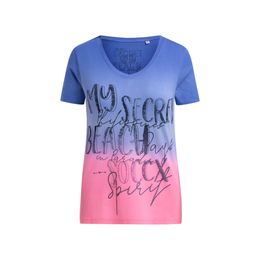 SOCCX T-Shirt Dip Dye mit V-Ausschnitt und Label Print Damen Gr&ouml;&szlig;e XL blau